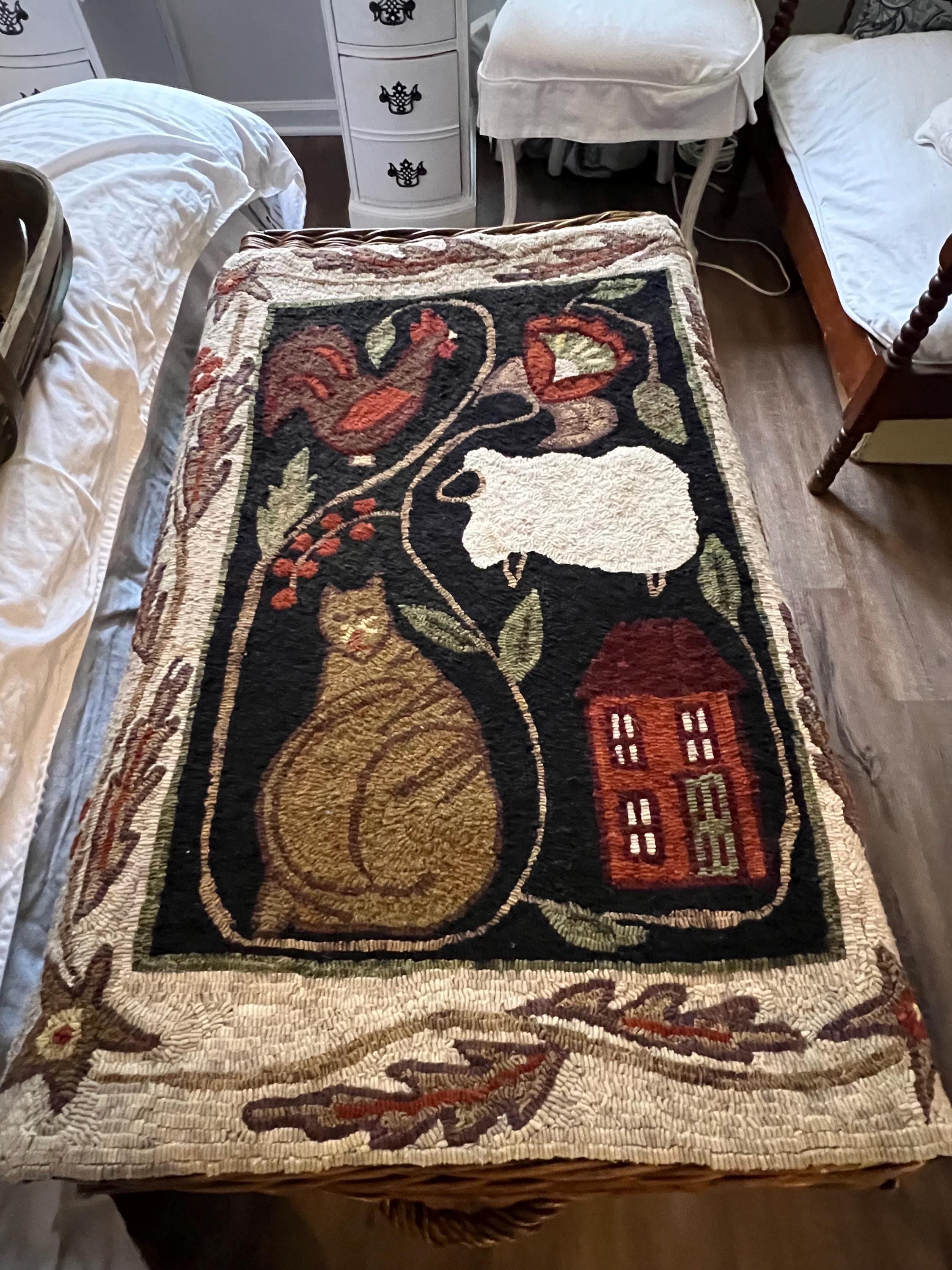 Rooster, Lamb and Cat. Hand Hooked Rug by Jean Tynan. - Etsy
