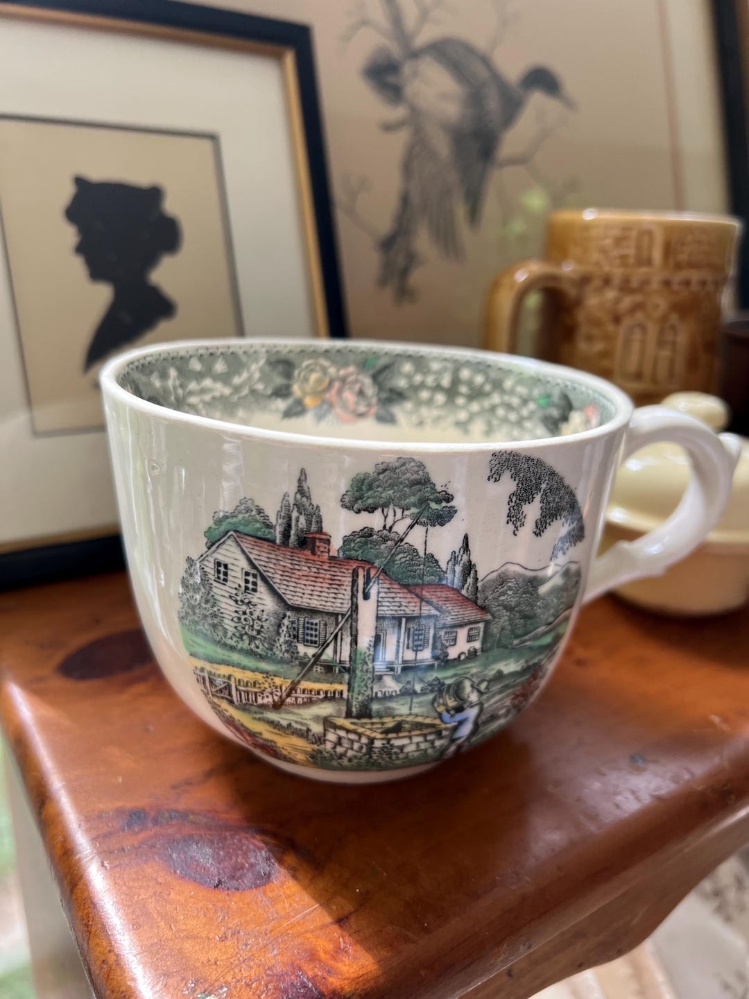 Green and White Transferware Vintage English Oversized Mug - Etsy