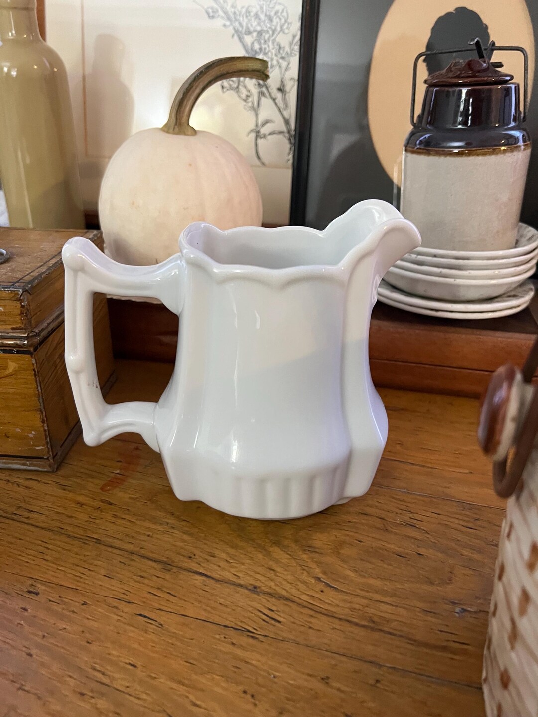 White Vintage Ironstone Milk Pitcher - Etsy