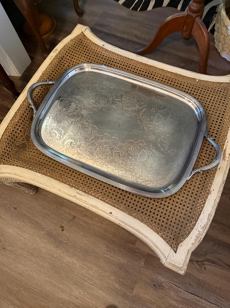Silverplate Vintage Monogrammed Handled Tray. - Etsy