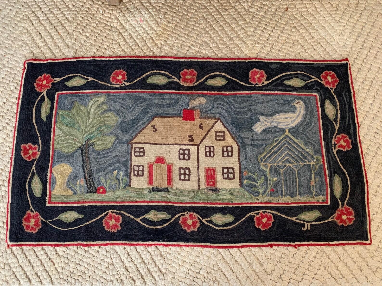 Folk Art Hand Hooked Primitive Rug by Jean Tynan. Measures 44 - Etsy