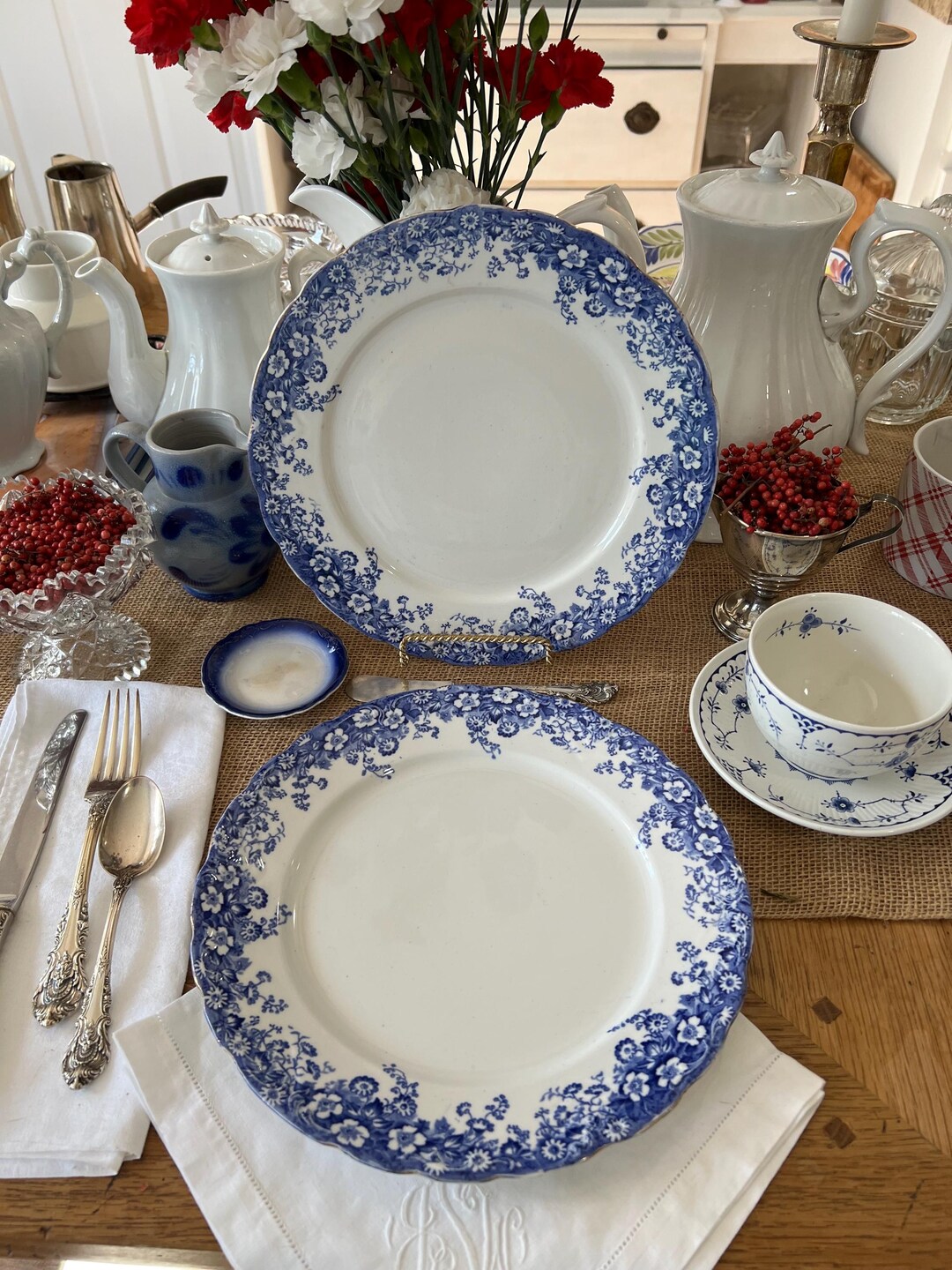 Blue and White English Semi-porcelain Dinner Plate. Set of 2. - Etsy