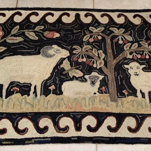 Primitive Folk Art Hand Hooked Rug by Jean Tynan. Rug Design by Marion ...