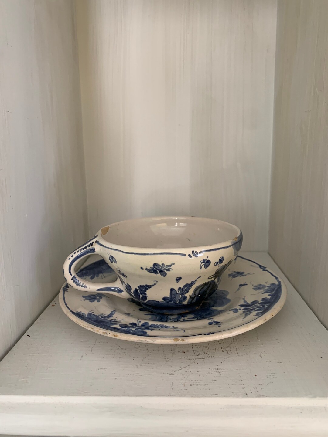 Vintage Blue & White Hand Painted Cup and Saucer - Etsy