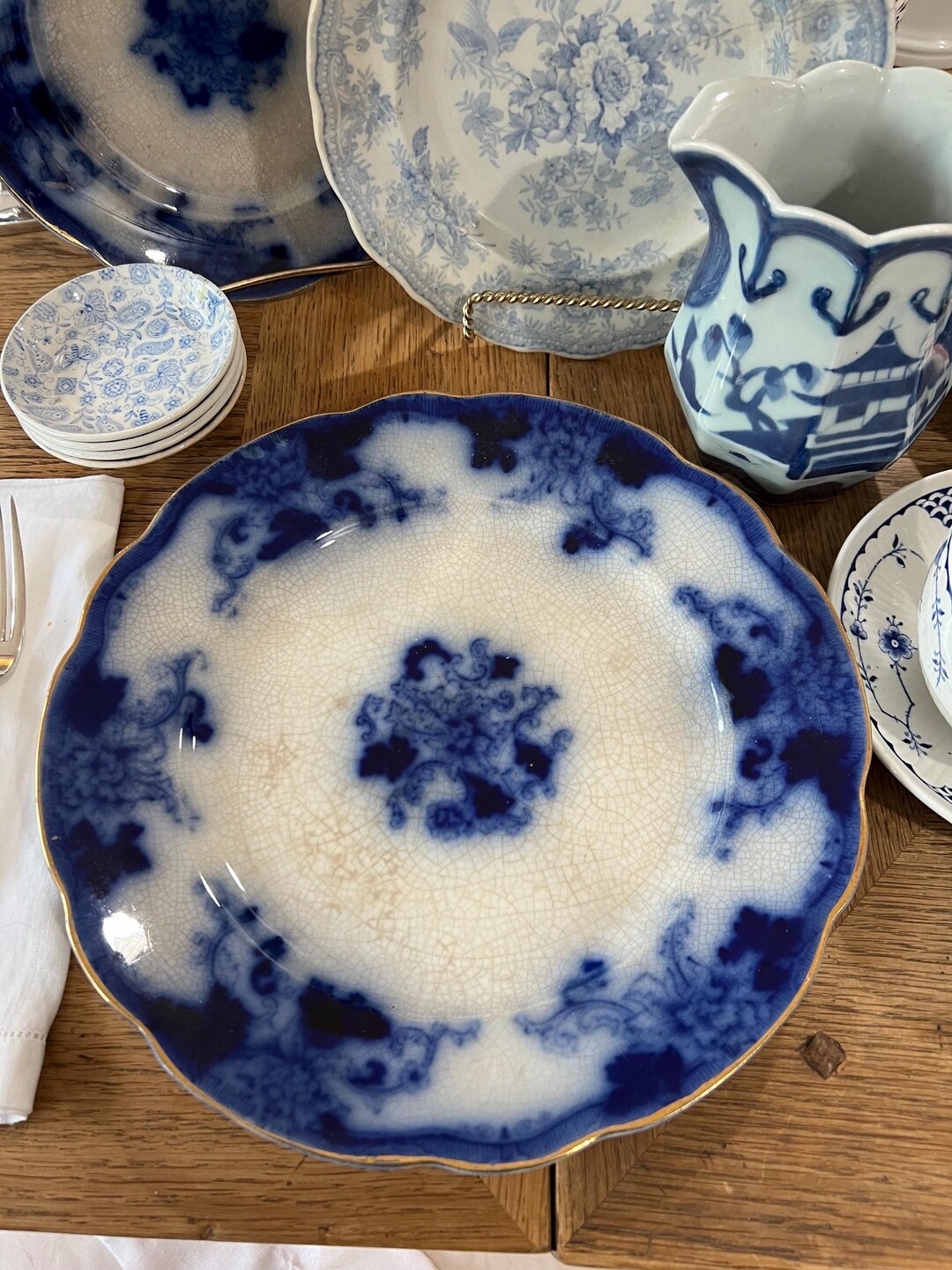 Blue and White 10” Flow Blue Dinner Plate. Royal Blue Porcelian - Etsy