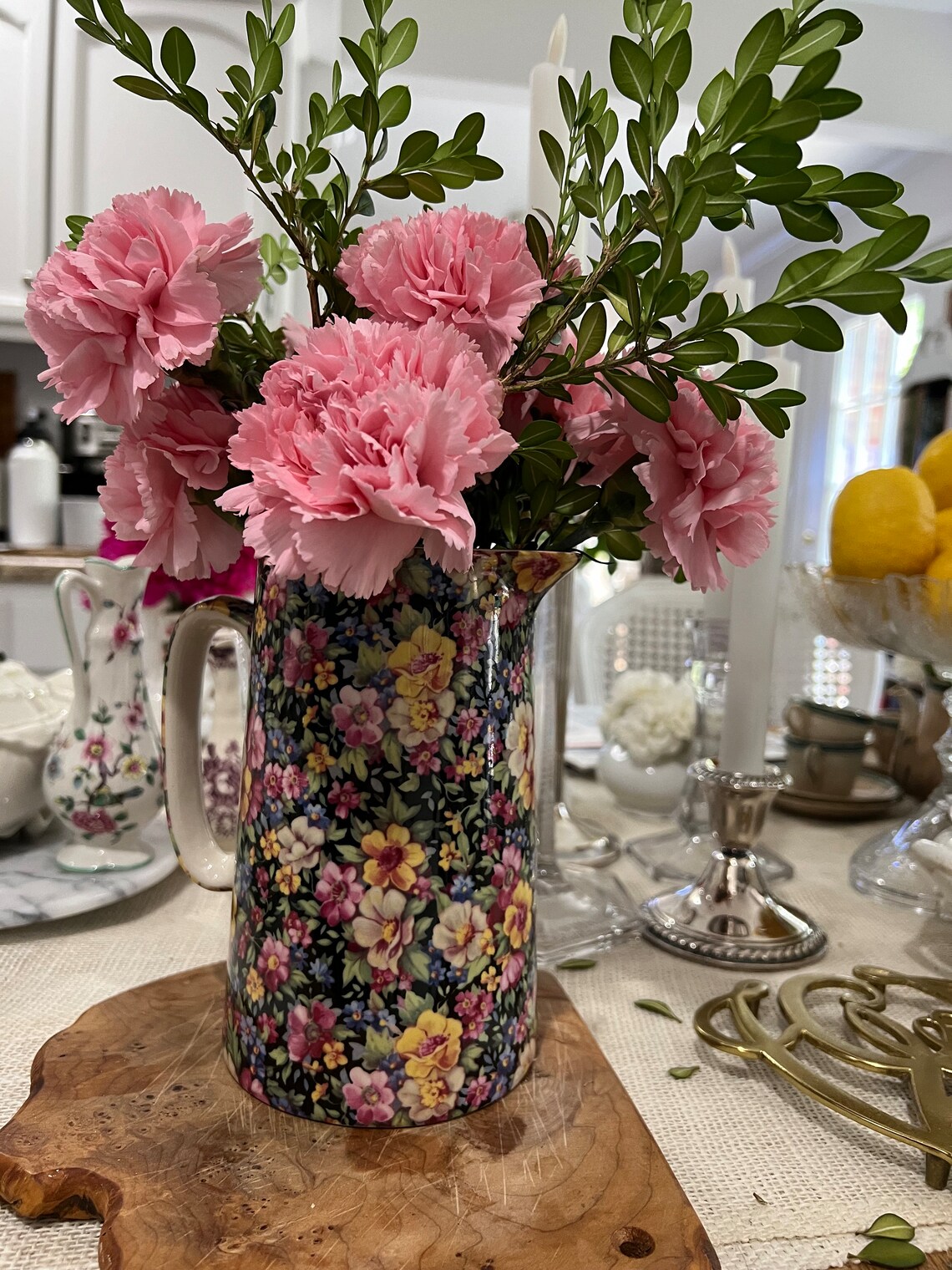 Black Vintage English Floral Chintz/calico Pitcher by Heron Cross ...