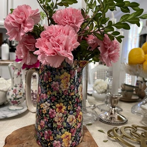 Black Vintage English Floral Chintz/calico Pitcher by Heron Cross ...