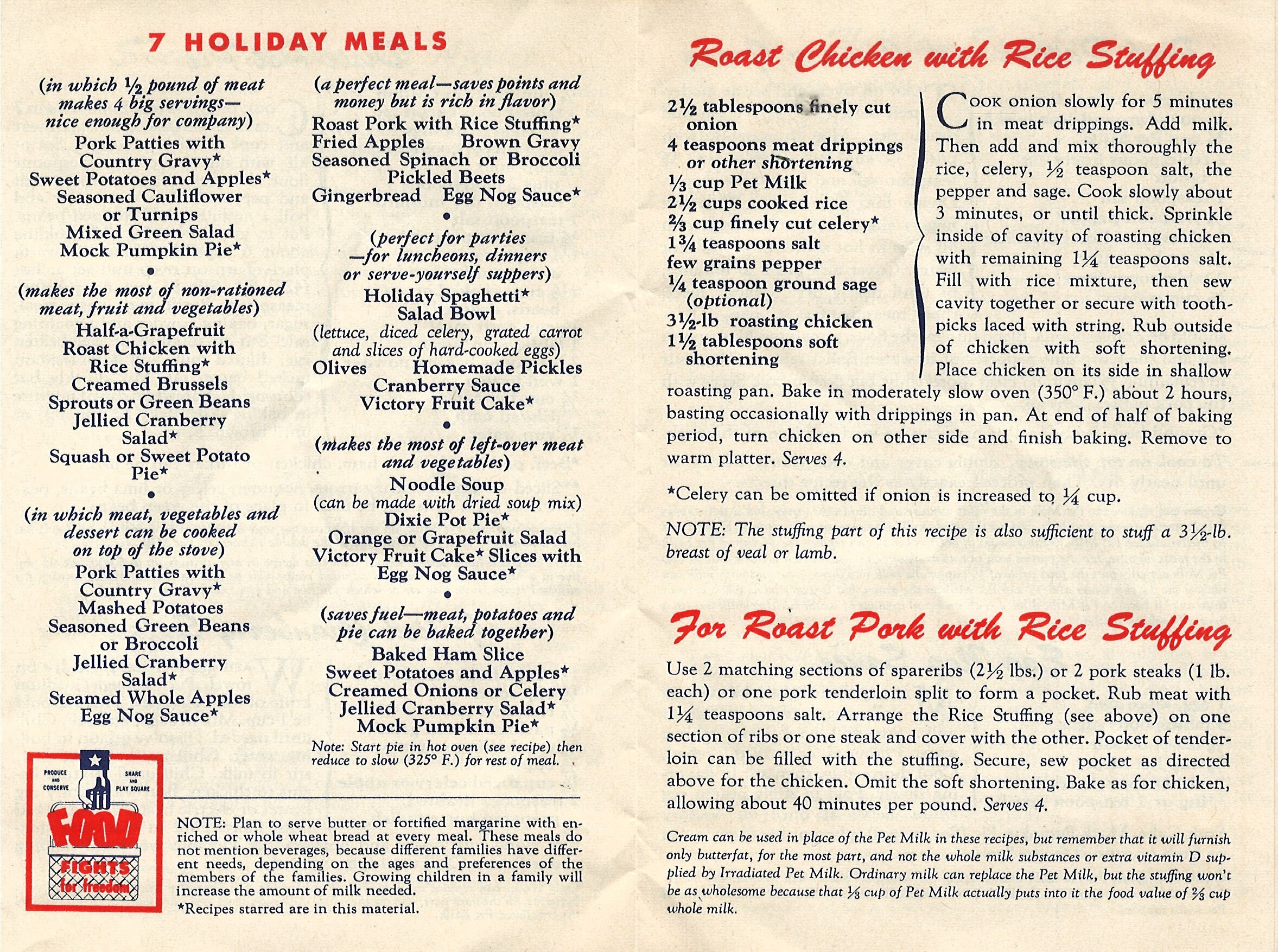 Vintage Holiday Meals for Wartime Booklet PDF Download WWII - Etsy