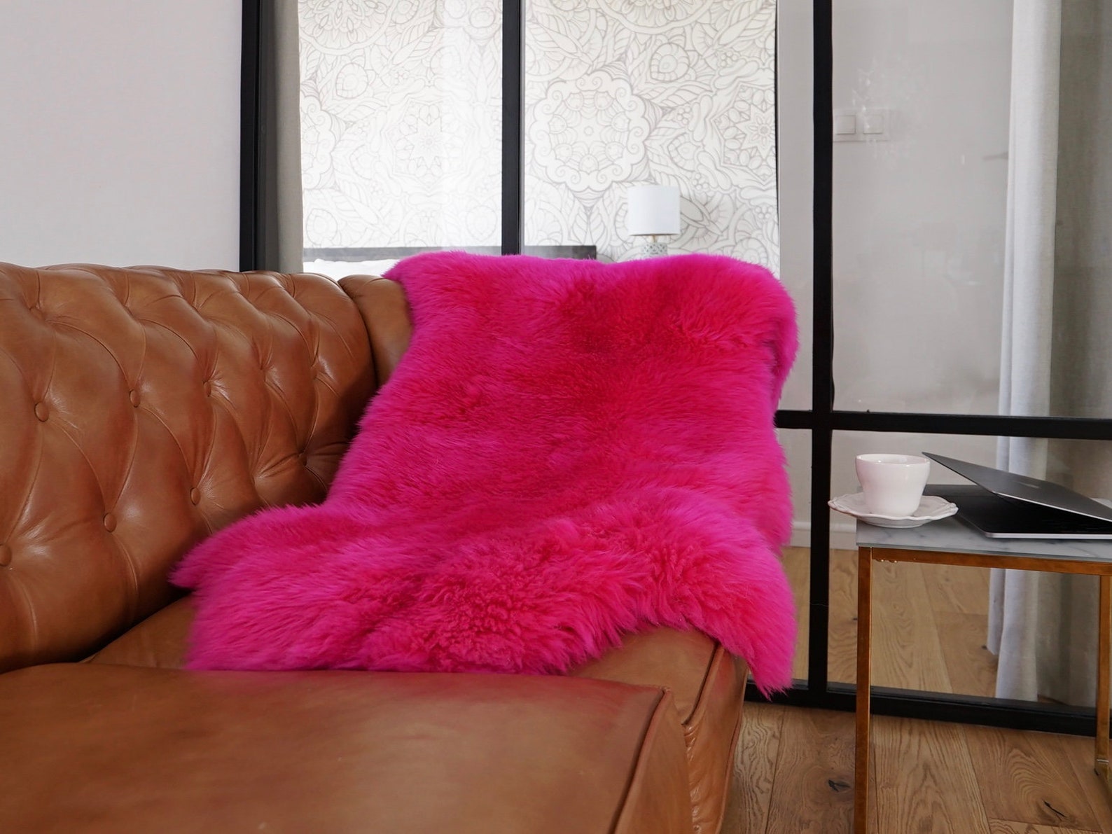 SHEEPSKIN Pink Throw Genuine Leather Sheep Skin Decorative Rug Brown ...