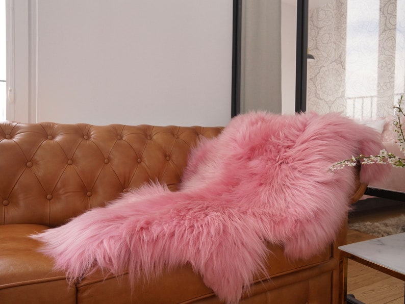 BIG SHEEPSKIN Pink Gray Rugs Throw Genuine Leather Sheep Skin 50" X 28 ...