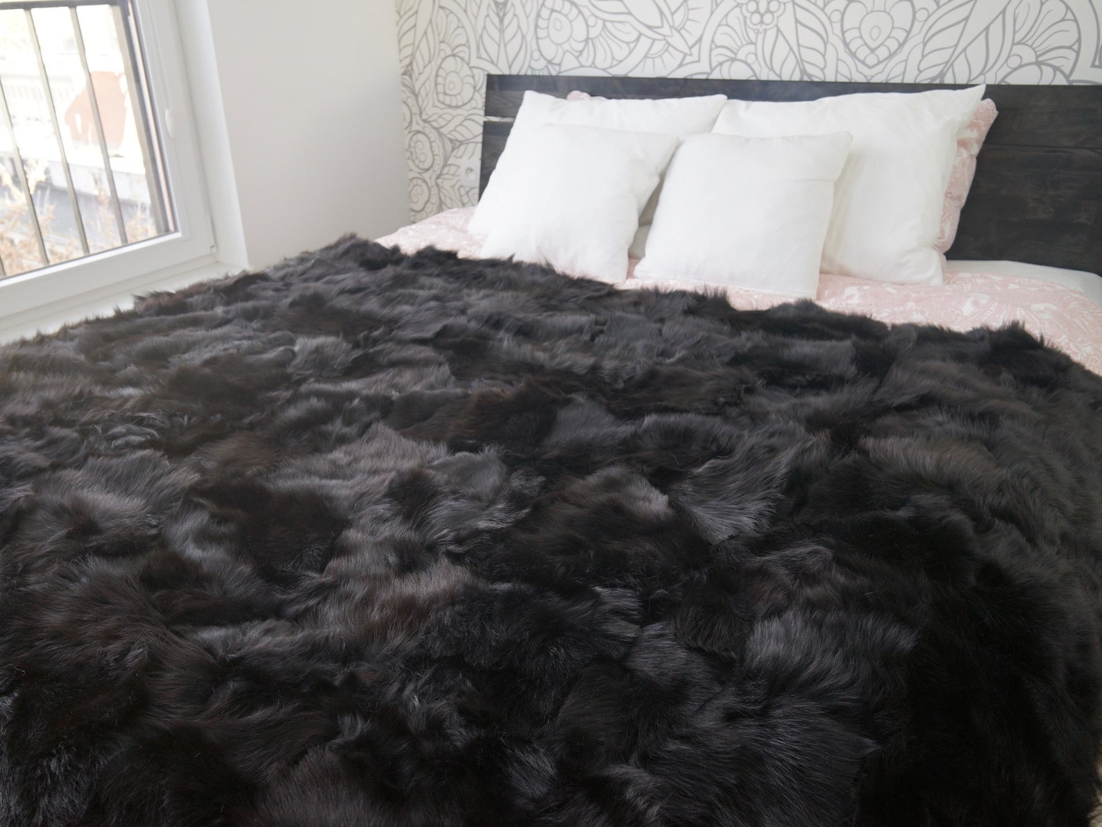 Genuine Toscana Lamb Sheepskin Throw Blanket Rug Black Bed - Etsy