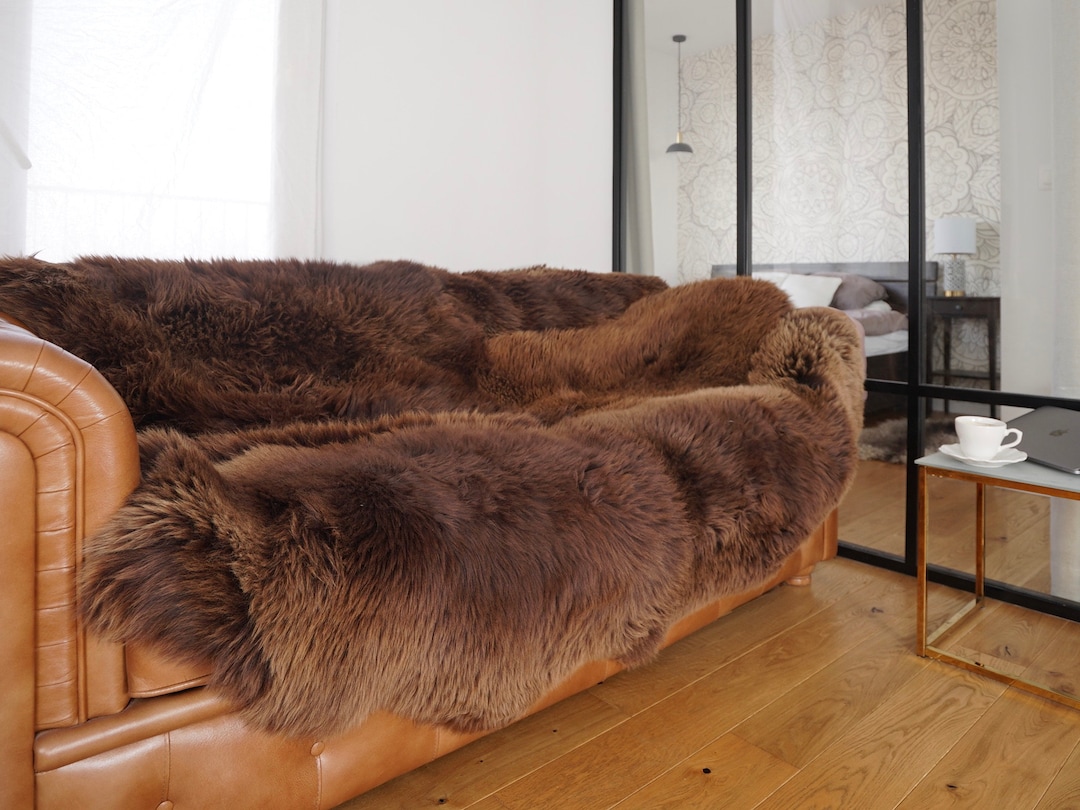 GIANT RUG Sexto SHEEPSKIN Six 80" X 70" Brown Throw Genuine Leather ...