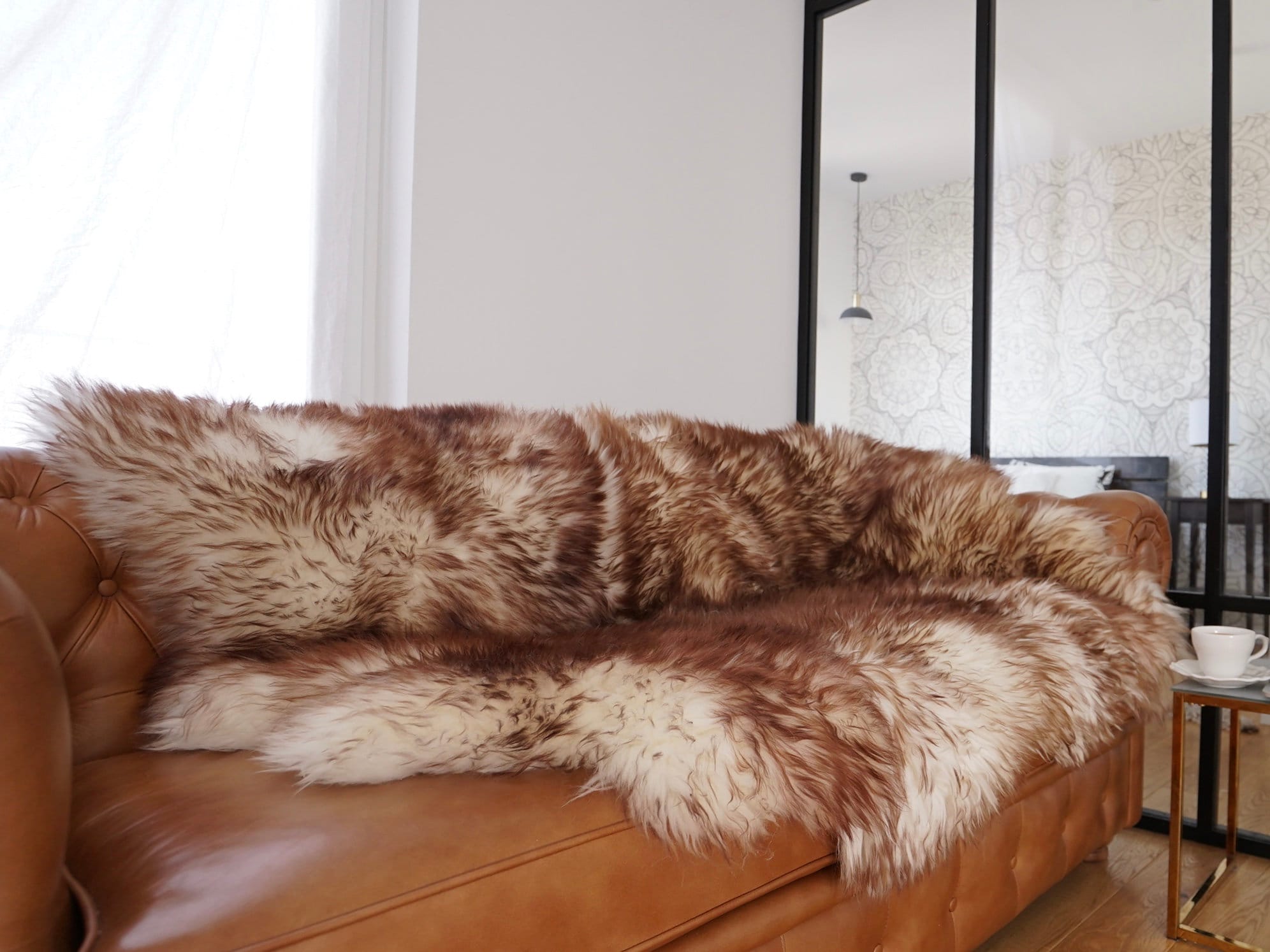 GIANT SHEEPSKIN Triple X Mouflon White Brown Throw Genuine Leather ...