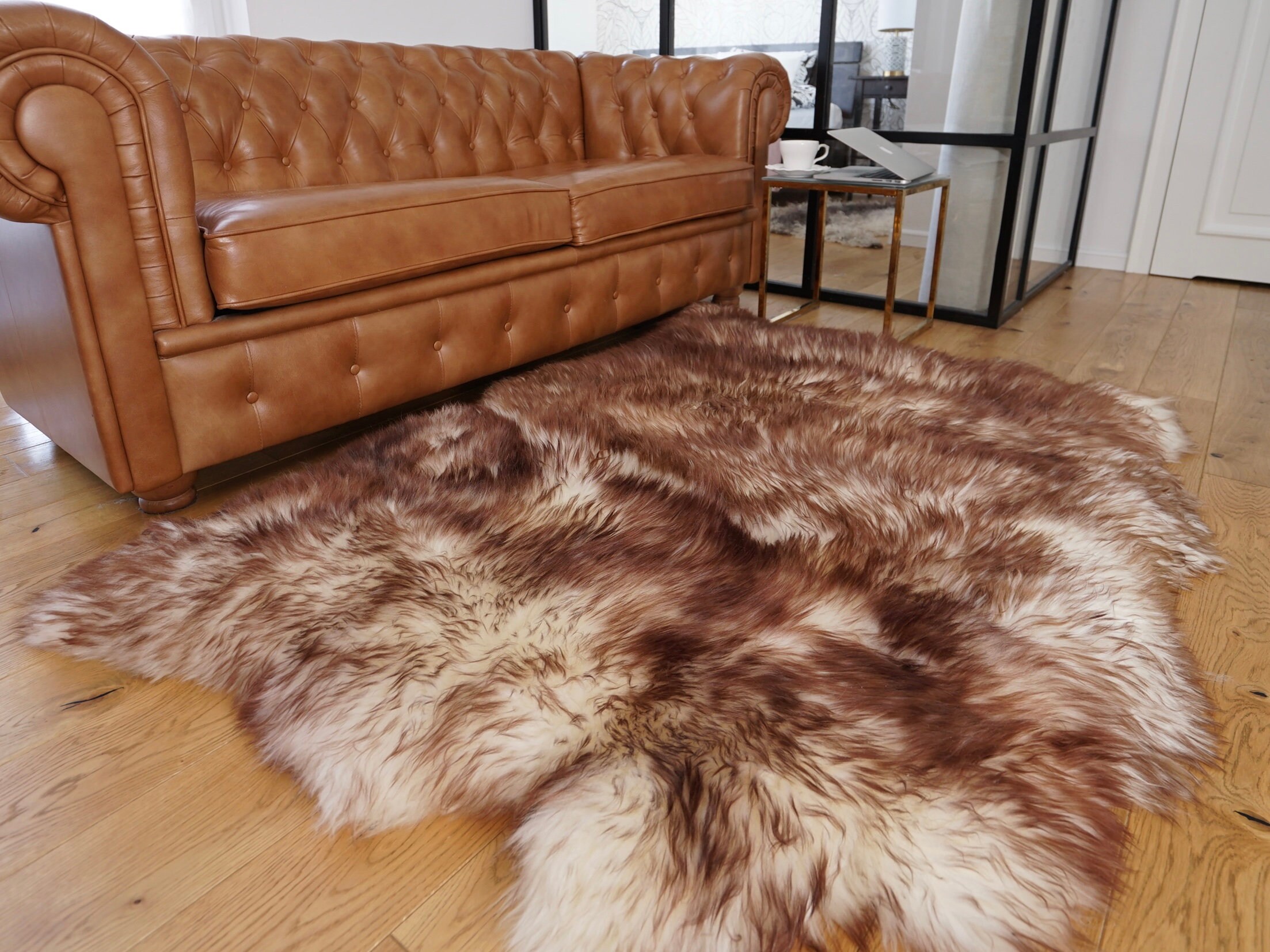 GIANT SHEEPSKIN Triple X Mouflon White Brown Throw Genuine Leather ...