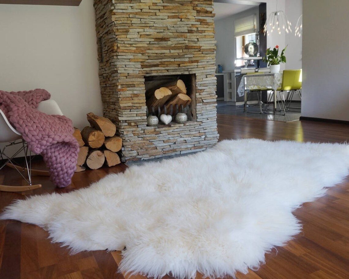 GIANT RUG Four SHEEPSKIN White Throw Genuine Leather Sheep - Etsy