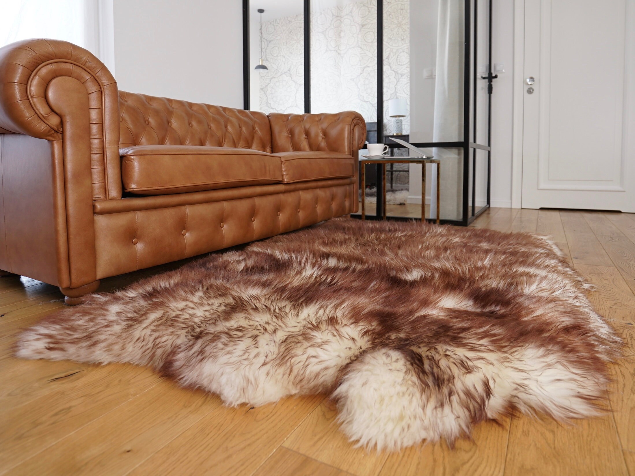 GIANT SHEEPSKIN Triple X Mouflon White Brown Throw Genuine Leather ...