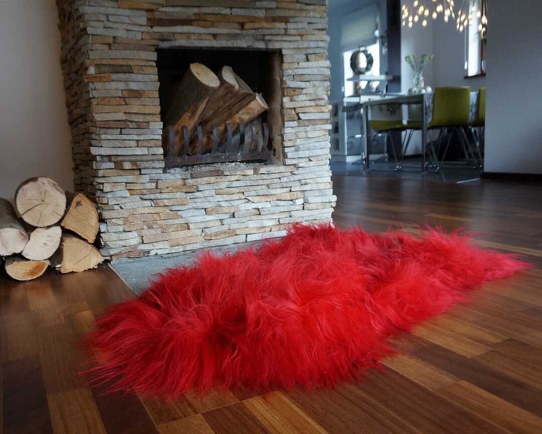 SHEEPSKIN Red X Throw Genuine Leather Sheep Skin Decorative Rug Red ...