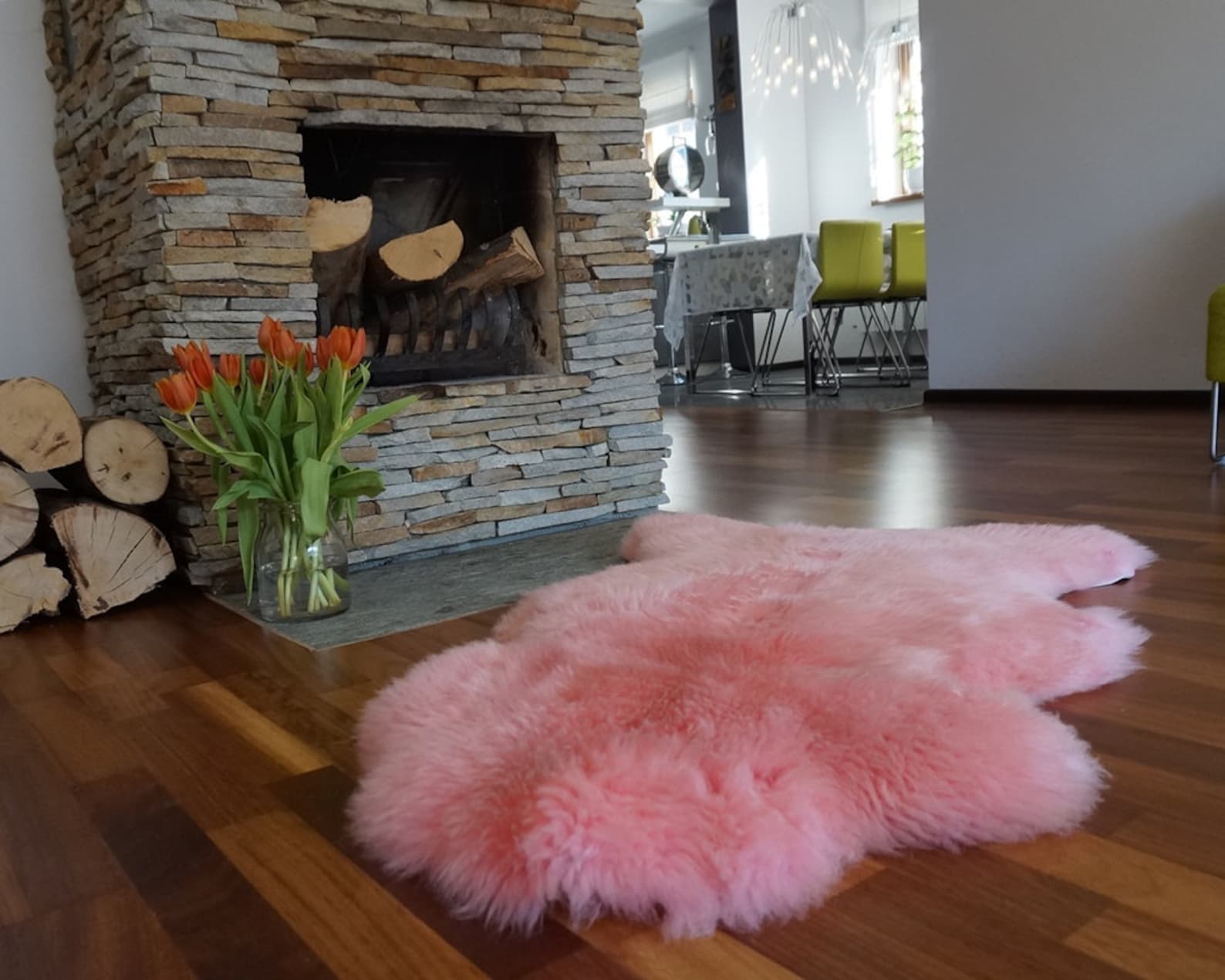BIG SHEEPSKIN PINK Rose Rugs Throw Genuine Leather Sheep Skin 50" X 28 ...