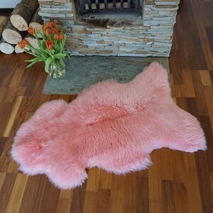 BIG SHEEPSKIN PINK Rose Rugs Throw Genuine Leather Sheep Skin 50" X 28 ...