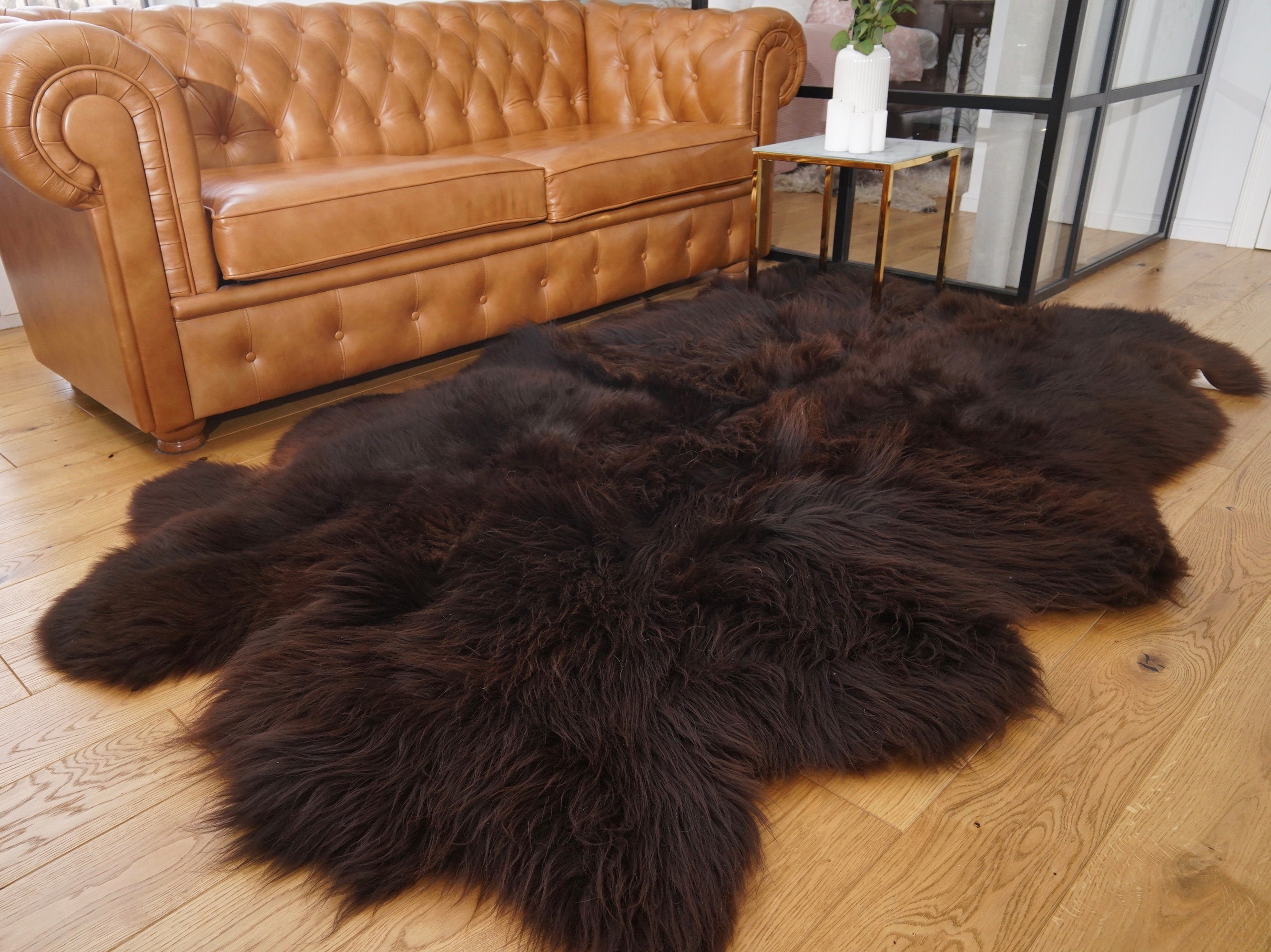GIANT RUG Four SHEEPSKIN Brown Throw Genuine Leather Sheep Skin ...