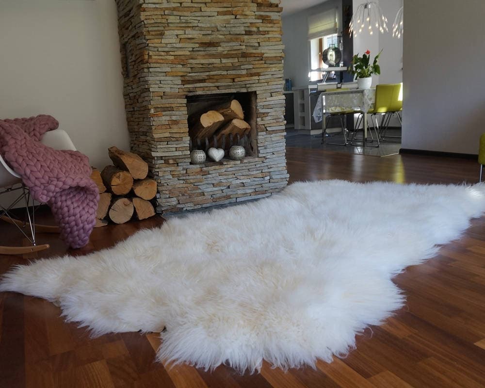 GIANT RUG Four SHEEPSKIN White Throw Genuine Leather Sheep Skin ...
