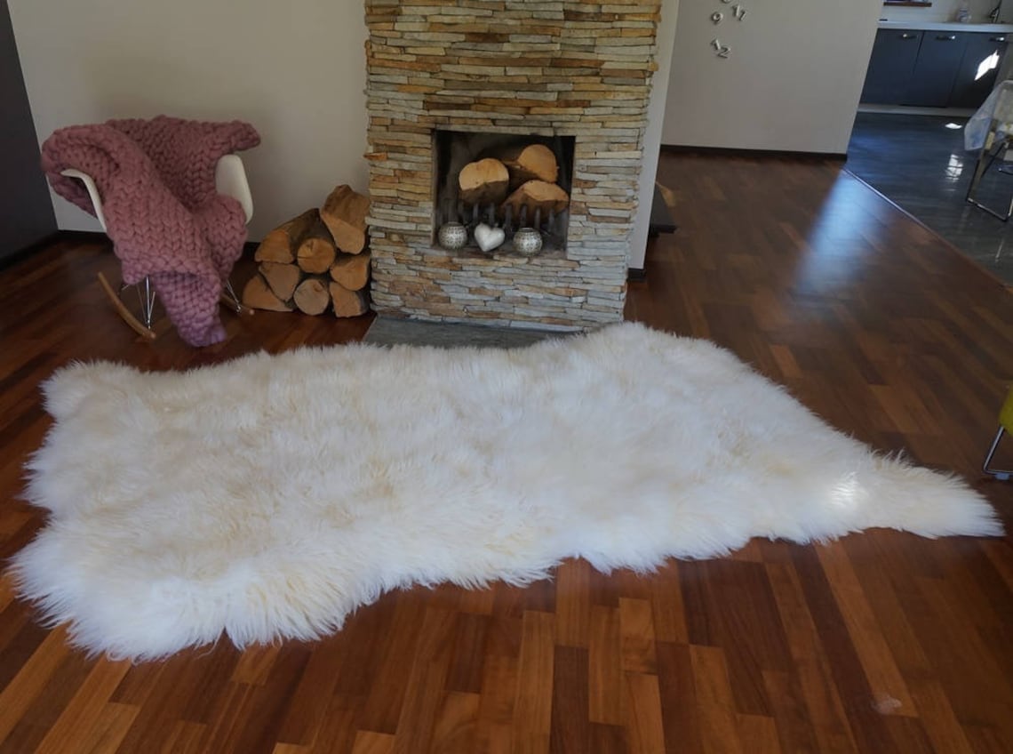 GIANT RUG Four SHEEPSKIN White Throw Genuine Leather Sheep Skin ...