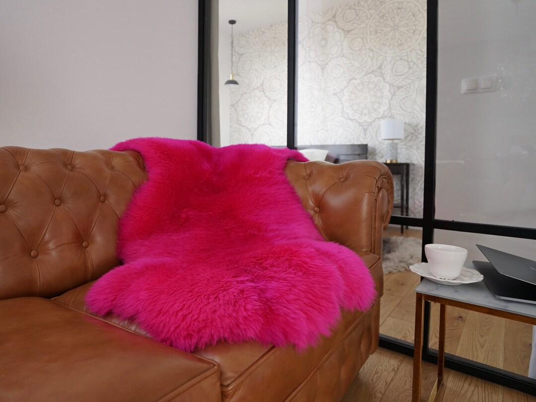 SHEEPSKIN Pink Throw Genuine Leather Sheep Skin Decorative Rug Brown ...