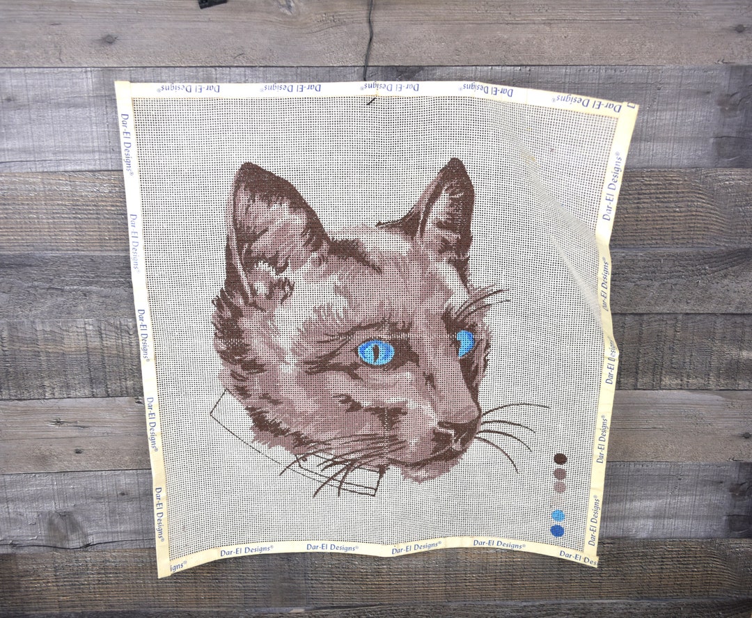 Vintage Dar-el Siamese Kitty Cat With Blue Eyes Needlepoint Canvas Only ...