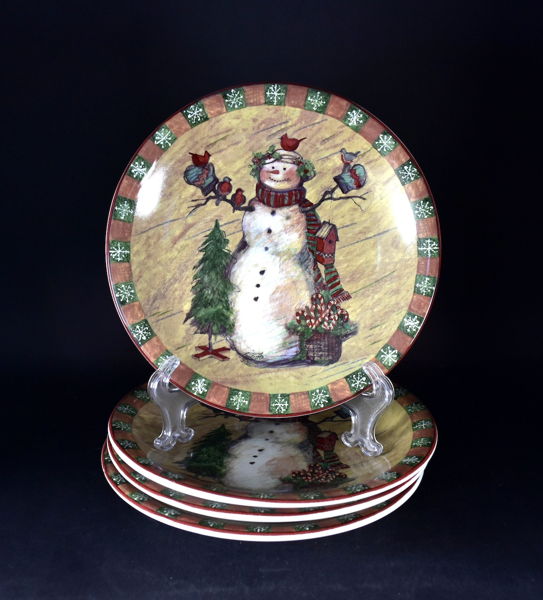 Set of 4 Susan Winget Country Snowman Collection Christmas Salad ...