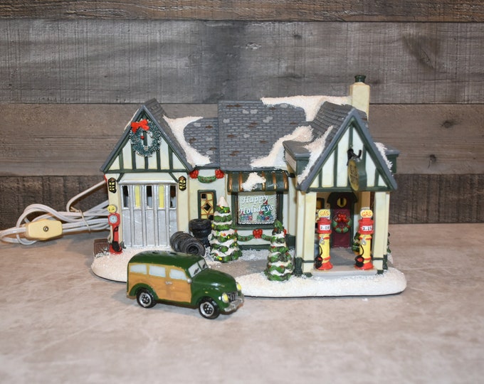 St Nicholas Square Gas Station With Green Station Wagon Lighted ...
