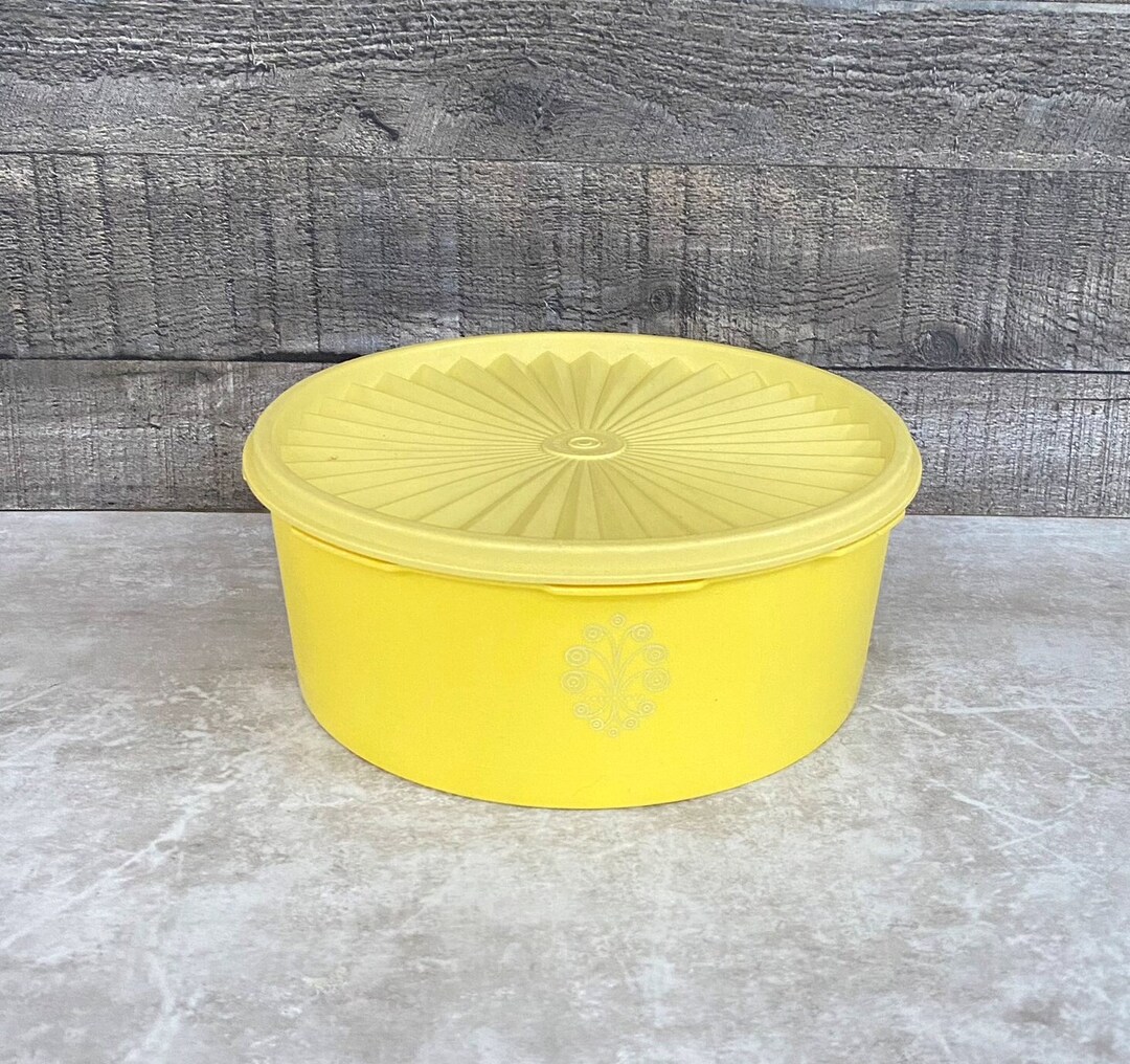 8" Yellow Tupperware Canister or Servalier Bowl With Scroll Pattern - Etsy