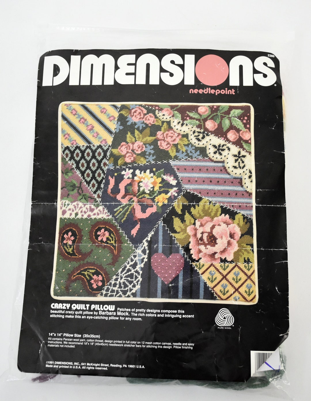 Dimensions Needlepoint Crazy Quilt Pillow Kit 2386 Started Almost ...