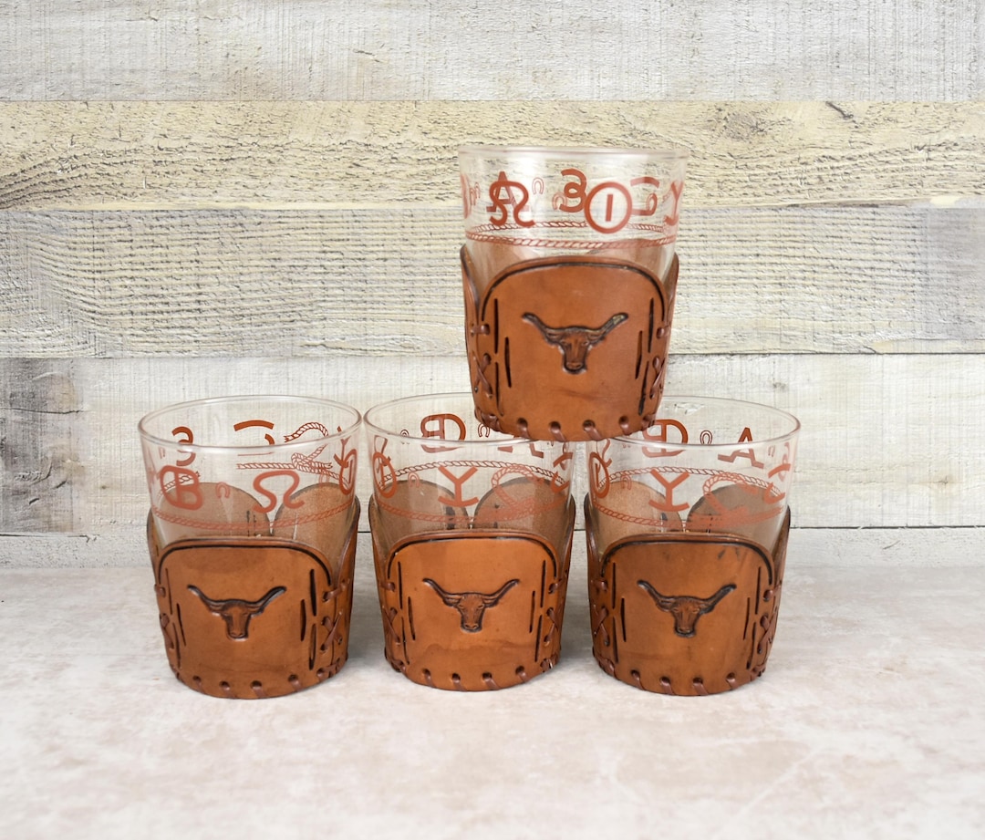 4 Libbey Cocktail Glasses With Unique Bamco Western Texas Longhorn ...