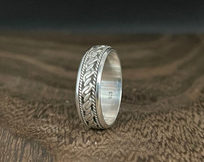 Bali Style Rope Spin Ring // 925 Sterling Silver // Silver Spin Ring - Etsy