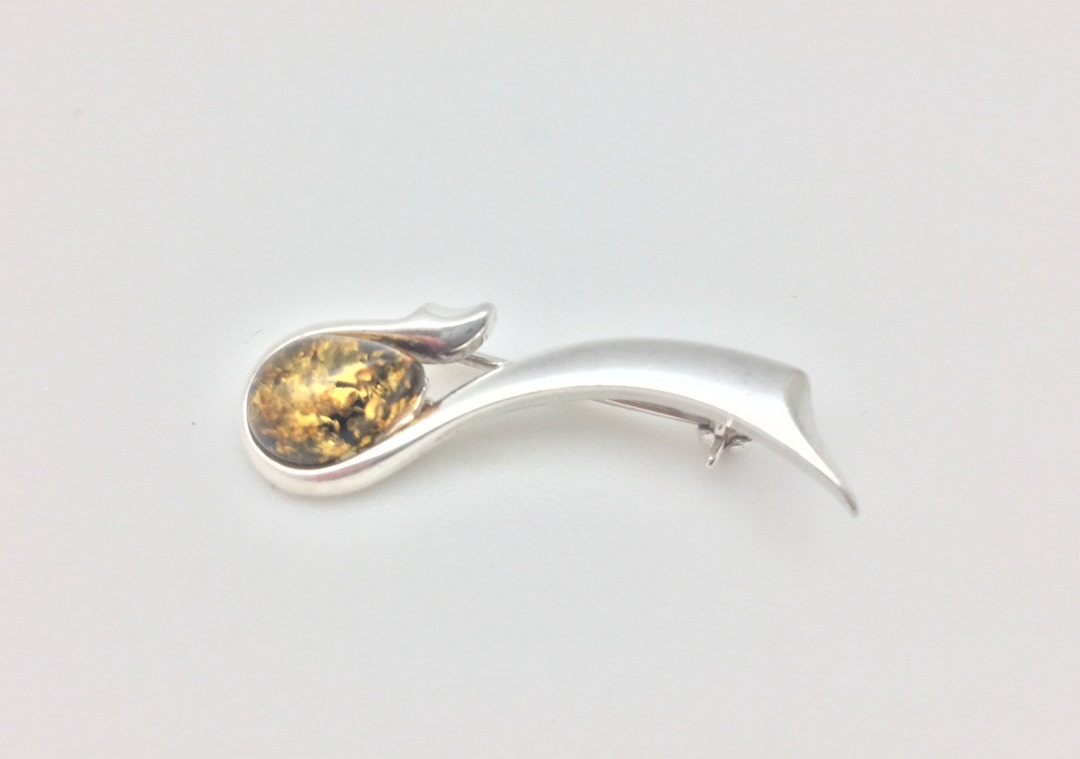 Small Green Amber Pin // 925 Sterling Silver // Hand Cast // Amber Pin ...