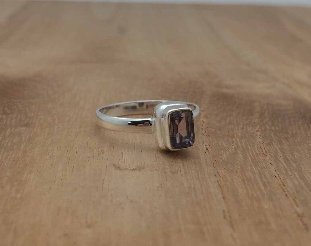 Simple Amethyst Ring // 925 Sterling Silver // Rectangular - Etsy