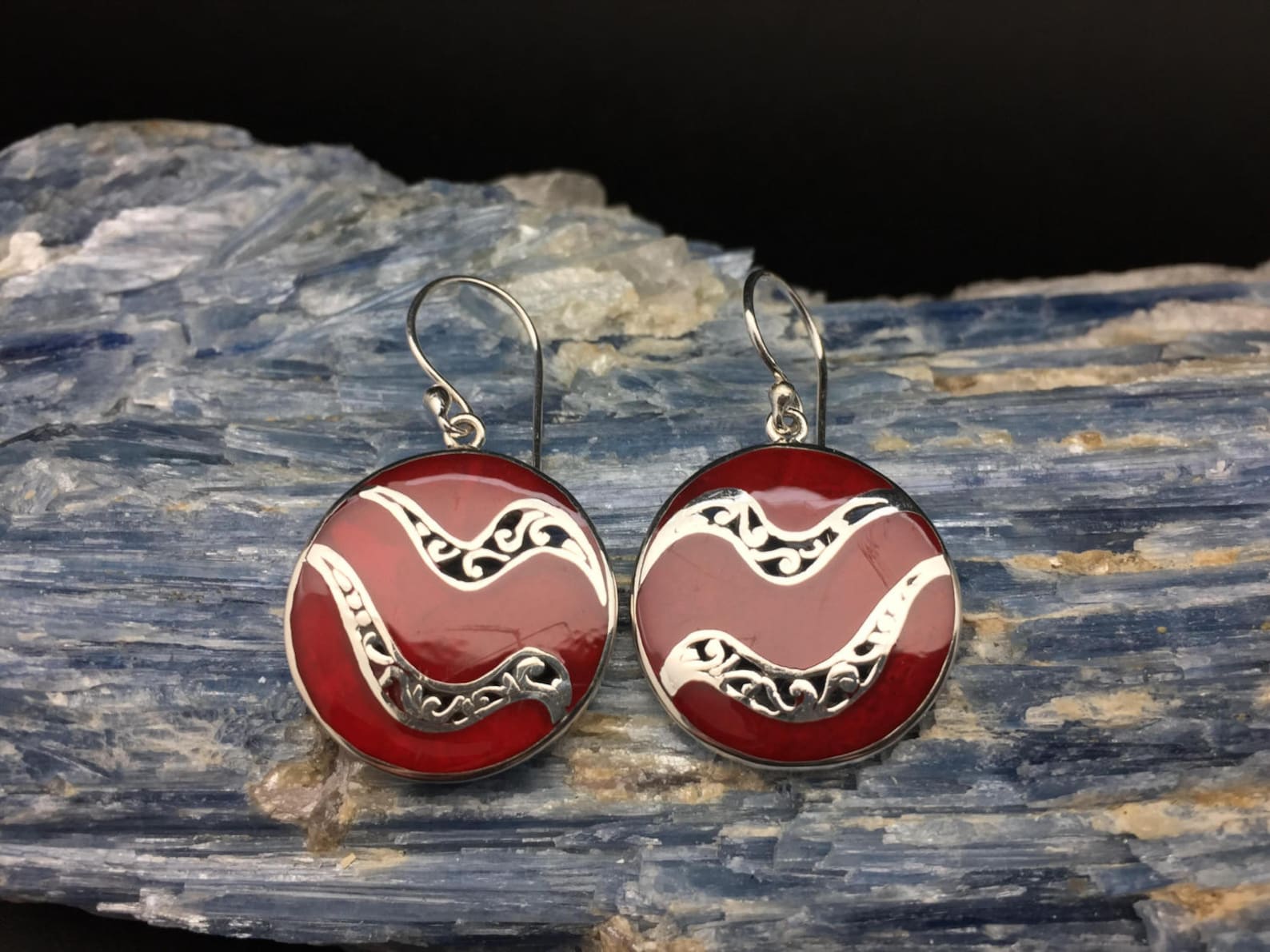 Red Shell Disk Earrings // 925 Sterling Silver // Ornate Bali | Etsy