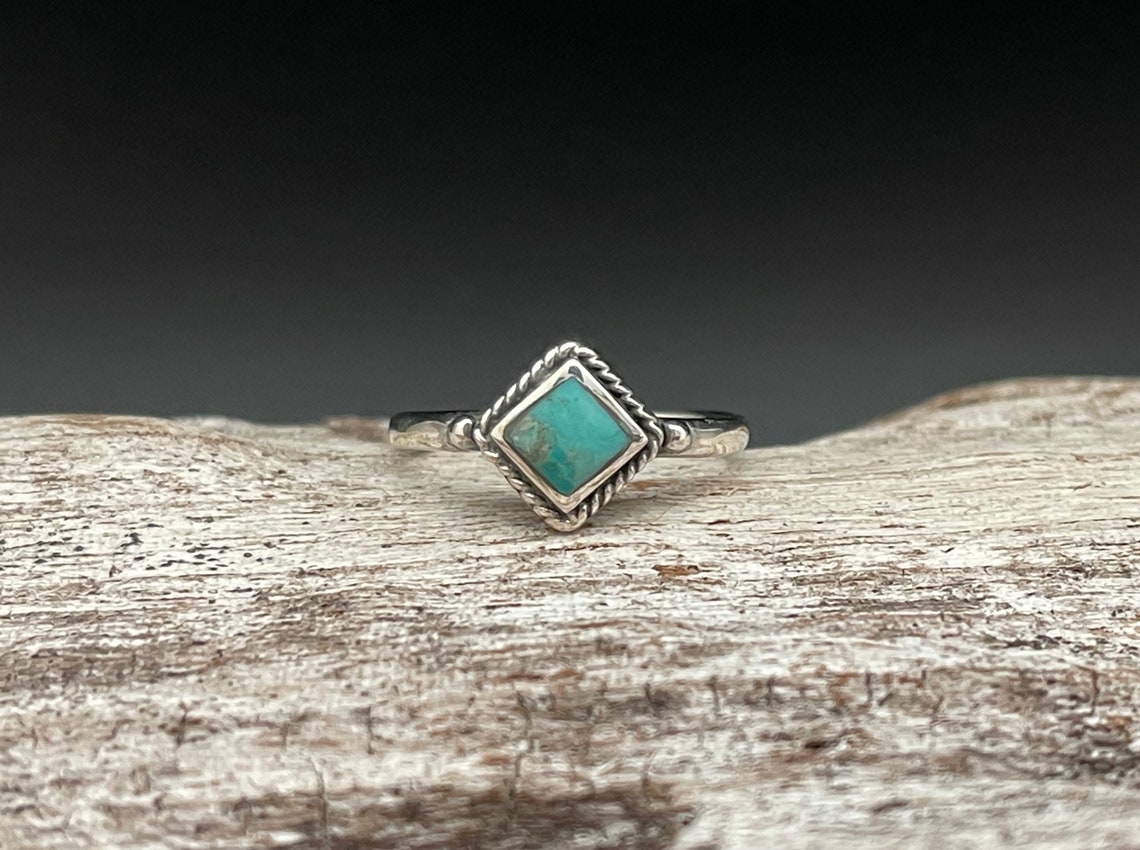 Diamond Shape Turquoise Ring // 925 Sterling Silver With - Etsy
