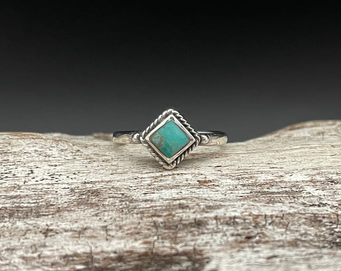 Diamond Shape Turquoise Ring // 925 Sterling Silver With Genuine ...