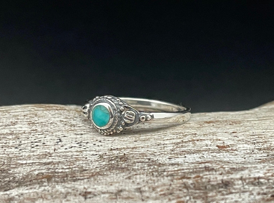 Small Bali Style Turquoise Ring // 925 Sterling Silver With Genuine ...
