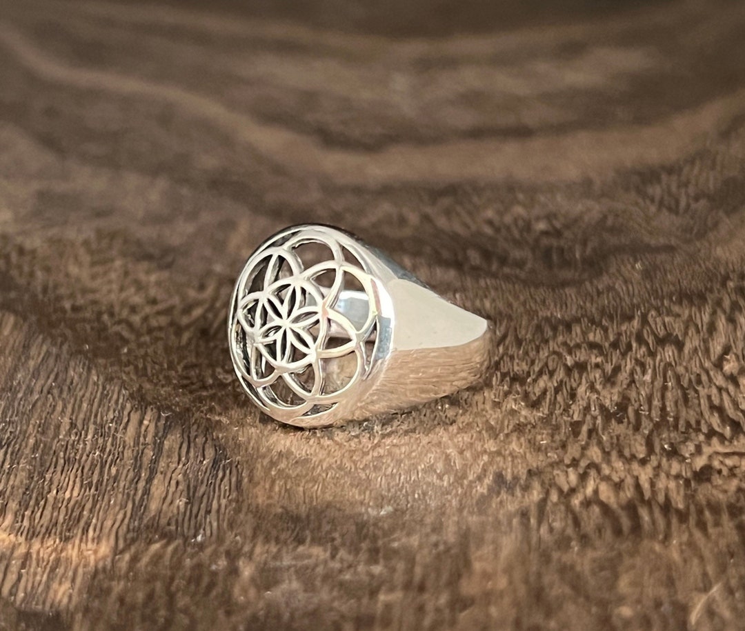 Mandala Flower of Life Signet Ring // 925 Sterling Silver // Handmade ...