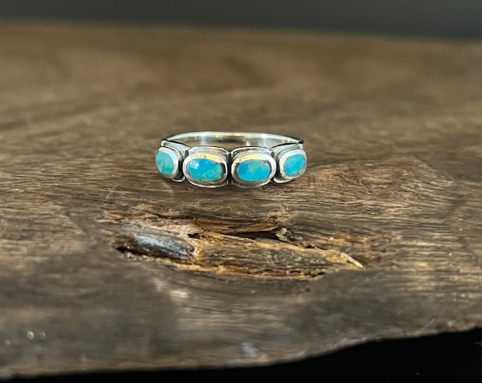 Multi Stone Natural Turquoise Ring // 925 Sterling Silver // Genuine ...