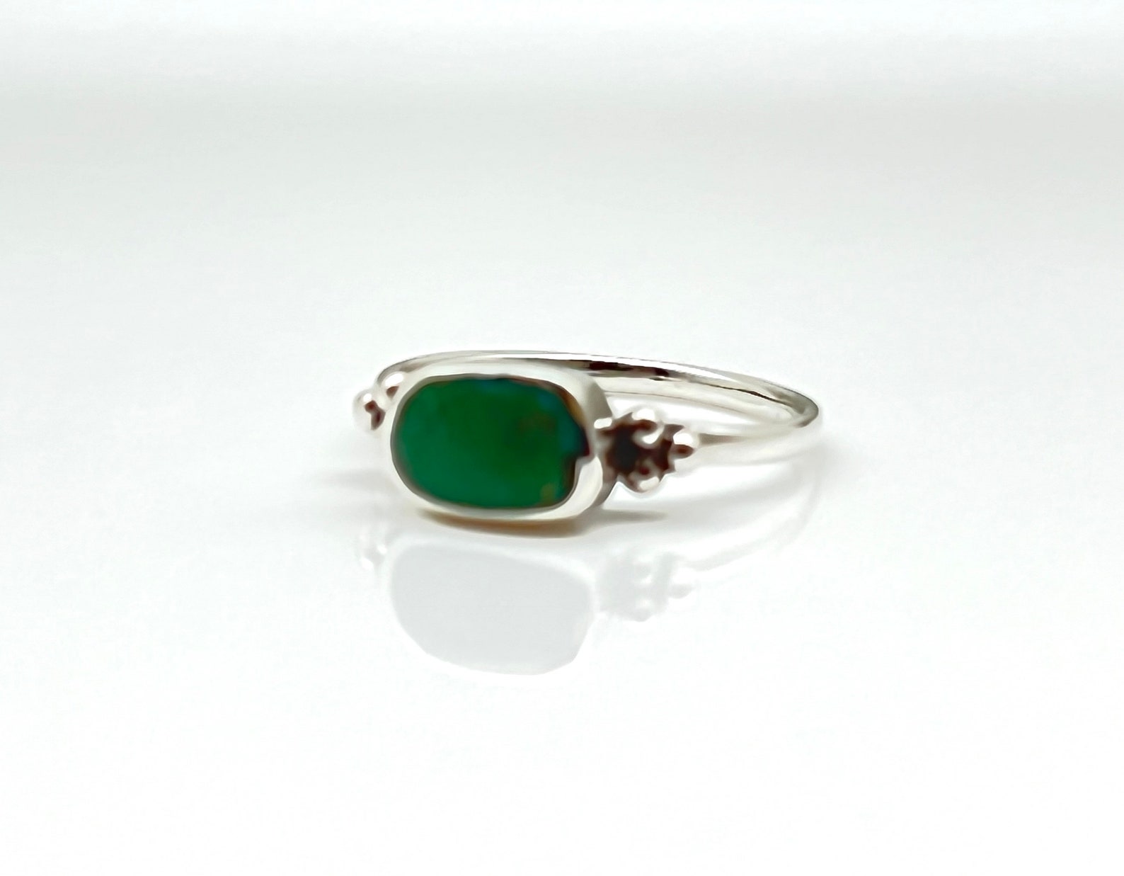 Rectangular Shape Turquoise Ring // 925 Sterling Silver With Genuine ...