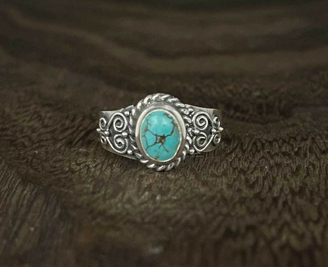 Bali Style Turquoise Ring // Sizes 6, 7, 8, 9 // 925 Sterling Silver - Etsy