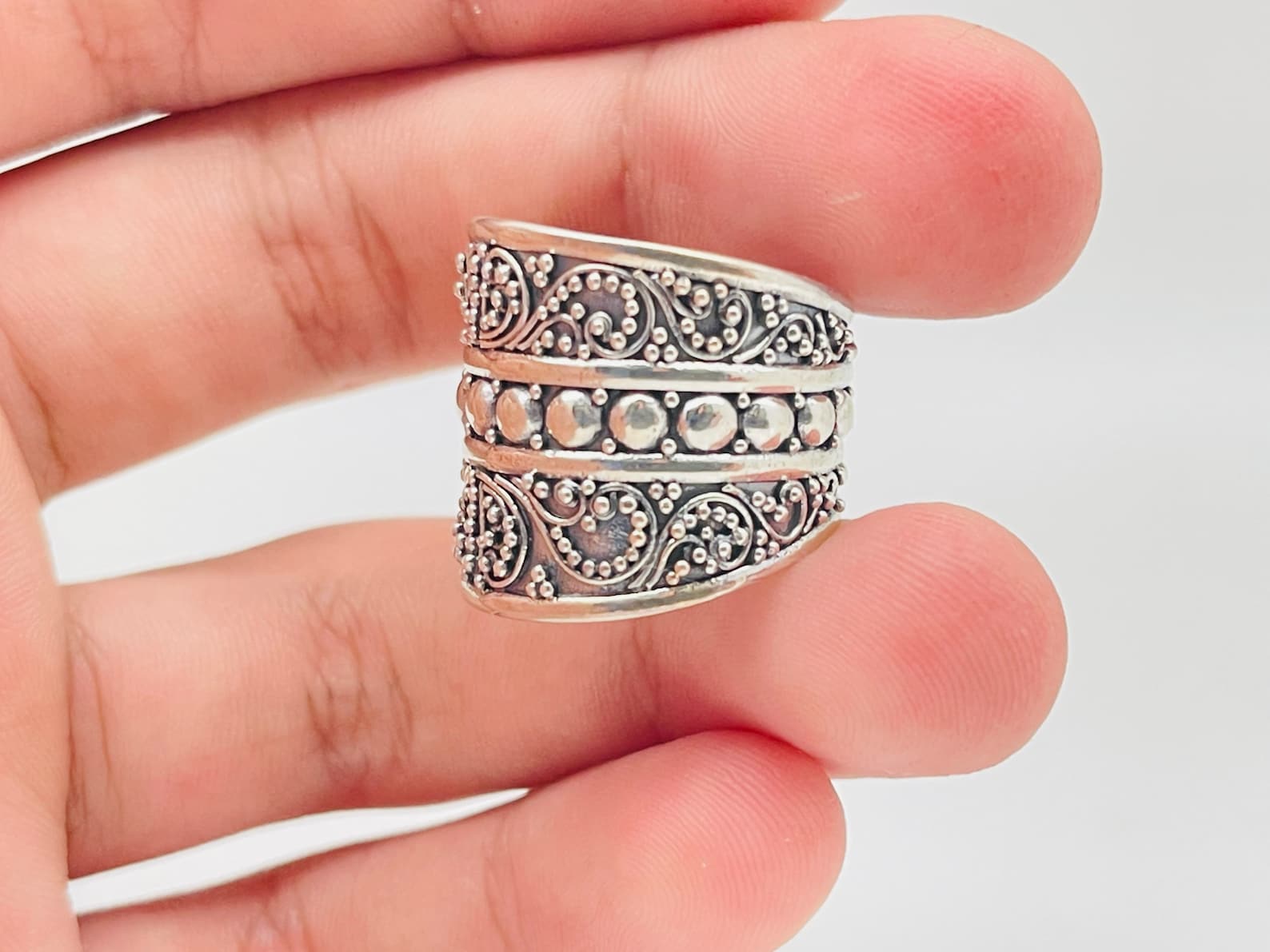 Wide Band Bali Paisley Ring Size 7 // 925 Sterling Silver // - Etsy