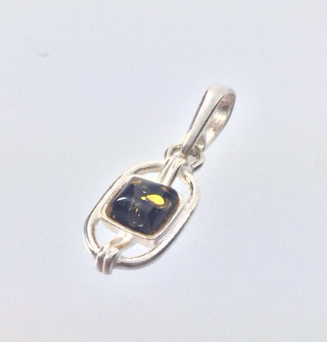 Small Green Amber Pendant // 925 Sterling Silver // Hand Cast Baltic ...