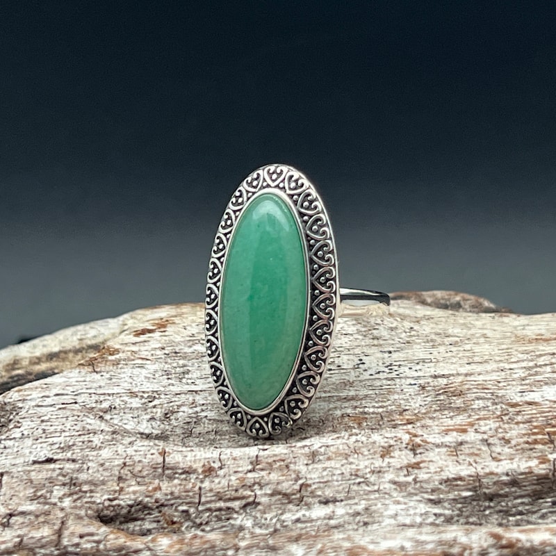 Jade Oval Silver Ring - Etsy
