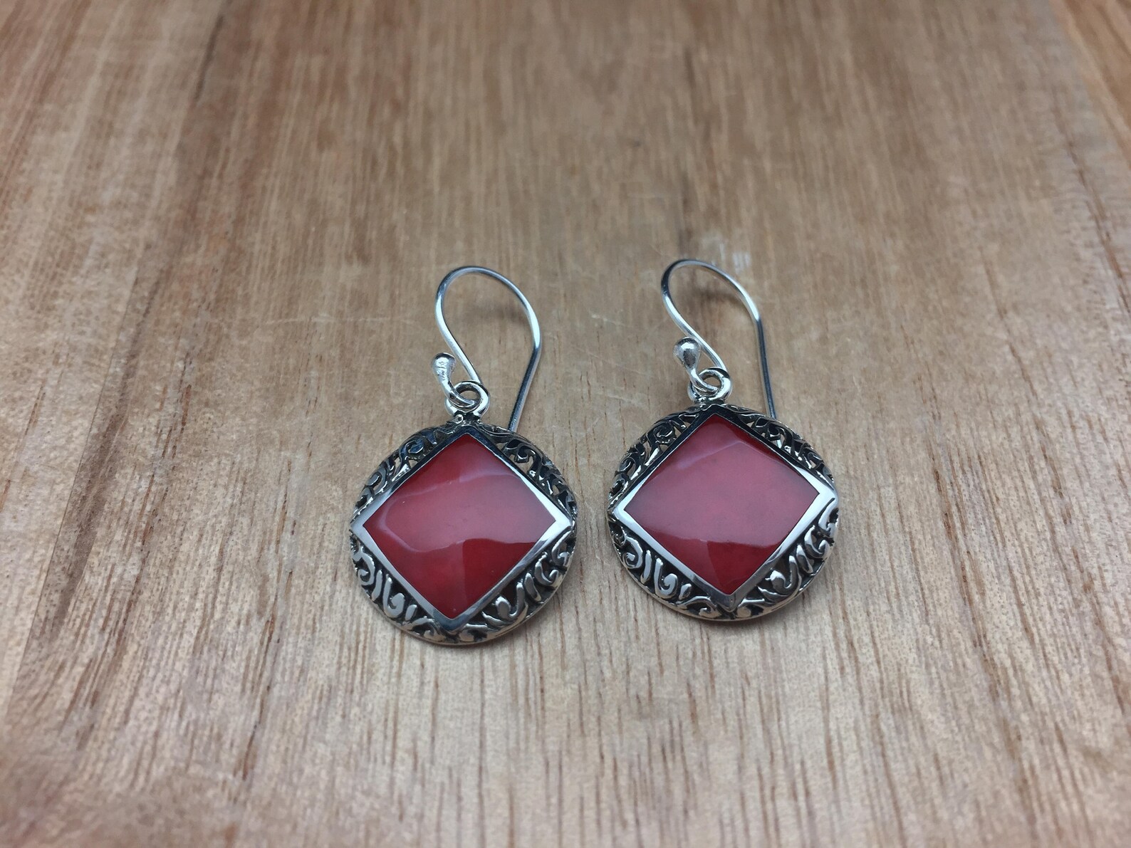 Red Shell Earrings // 925 Sterling Silver // Hypoallergenic // Hook ...