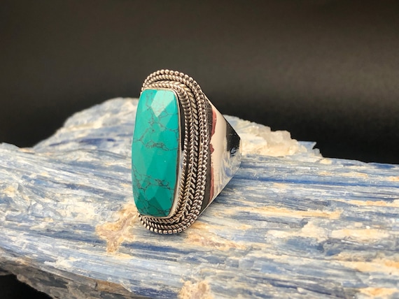 Beaded Bali Design Turquoise Ring Size 10 // 925 Sterling | Etsy