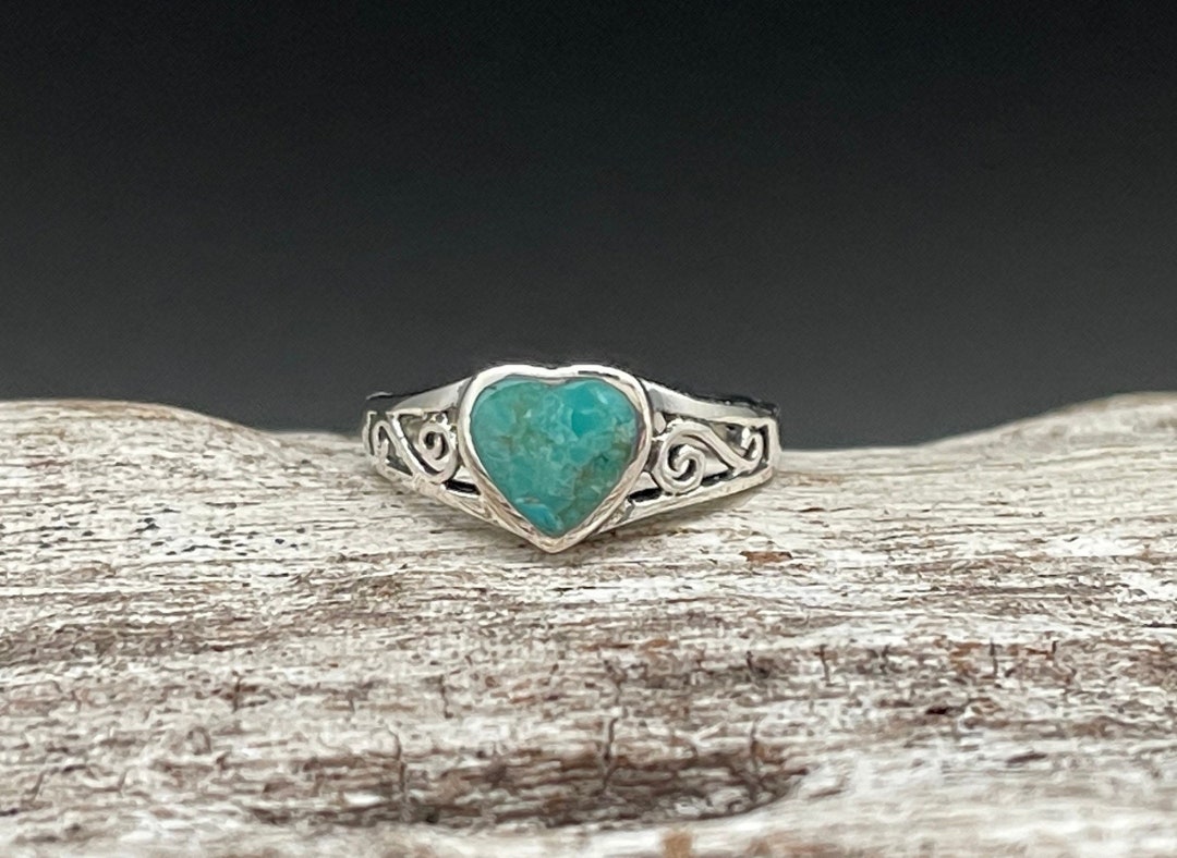 Natural Turquoise Heart Ring // 925 Sterling Silver // Oxidized ...